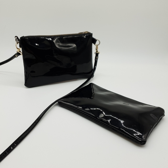 Glassons | Bags | Glassons Glossy Black Patent Faux Leather Double ...